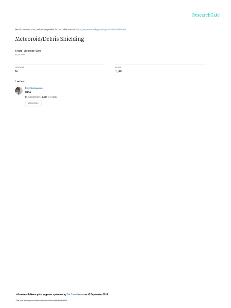 TP 2003 210788 MMOD Shielding | PDF | Space Debris | International ...