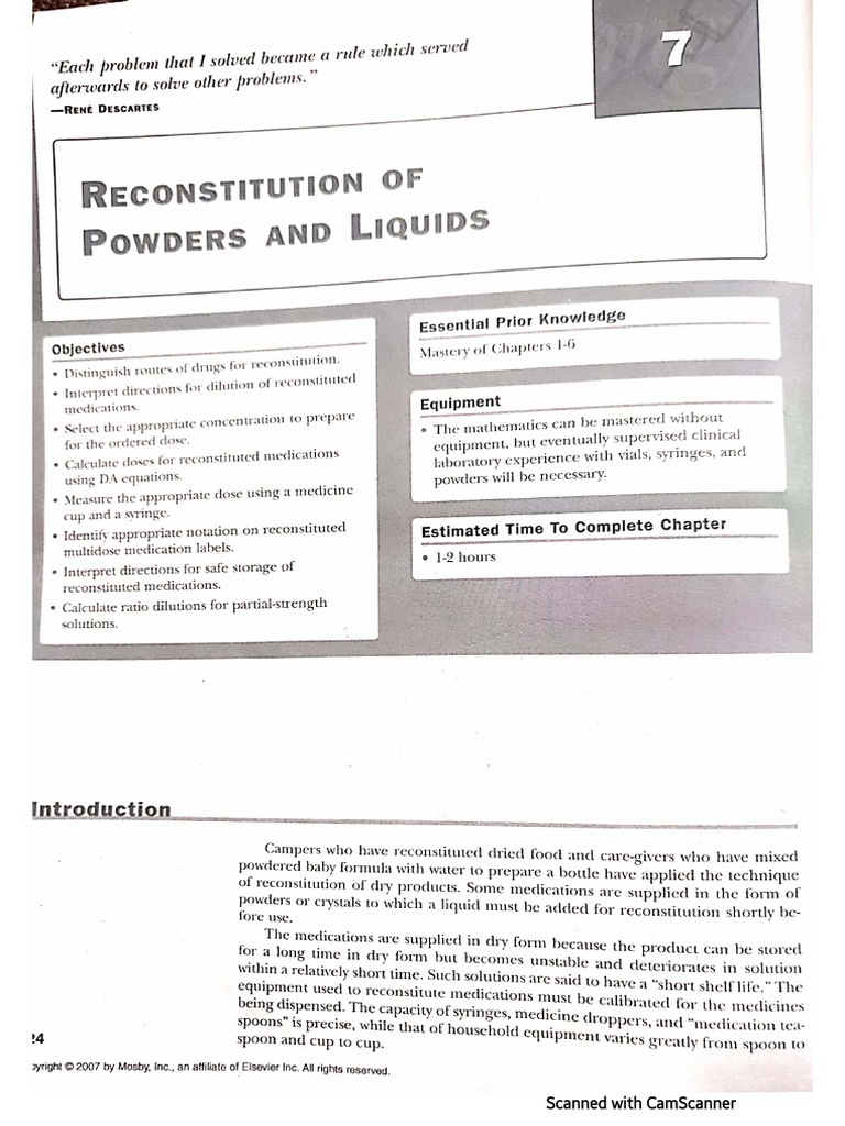 Reconstitution of Powders and Liquids | PDF