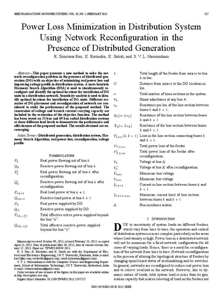 Power Loss Minimization in Distribution | PDF | Mathematical ... Power Loss Minimization in Distribution | PDF | Mathematical ...