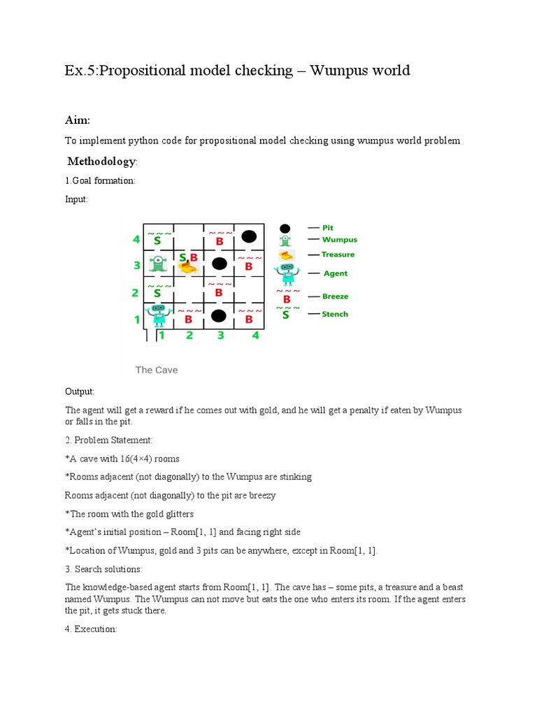 Ex.5:Propositional Model Checking - Wumpus World: Aim: Methodology | PDF | Cognitive Science ...