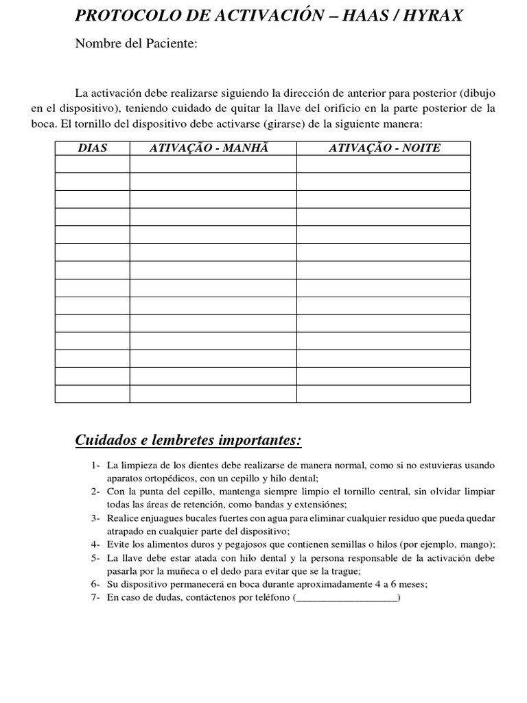 Protocolo de Activación - Haas - Hyrax | PDF