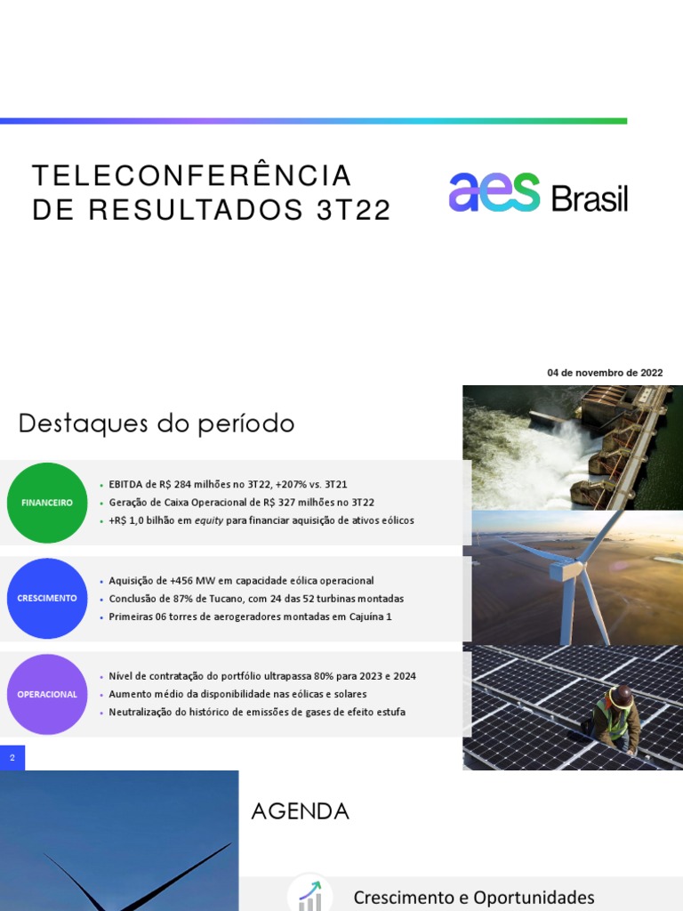 Apresentação 3T22 - AES Brasil | PDF | Energia eólica | Economias