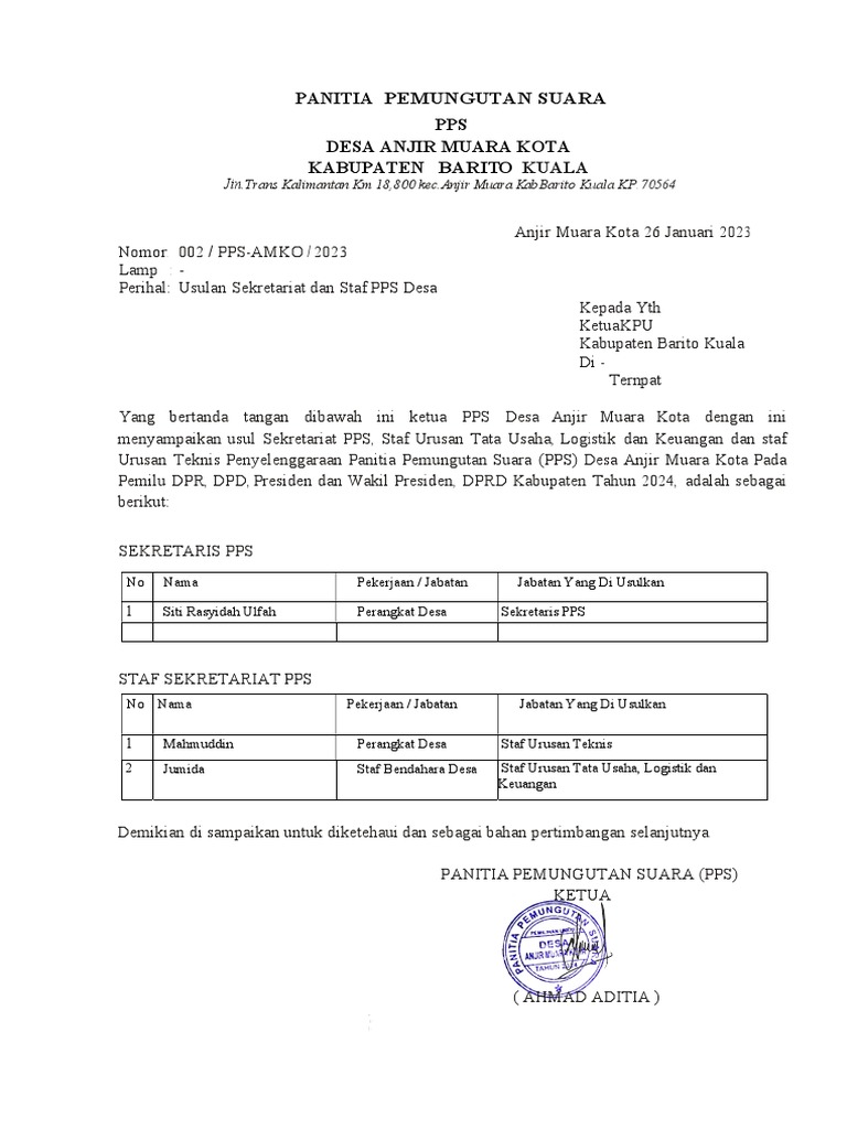 002 PPS-Amko Usulan Sekretariat | PDF