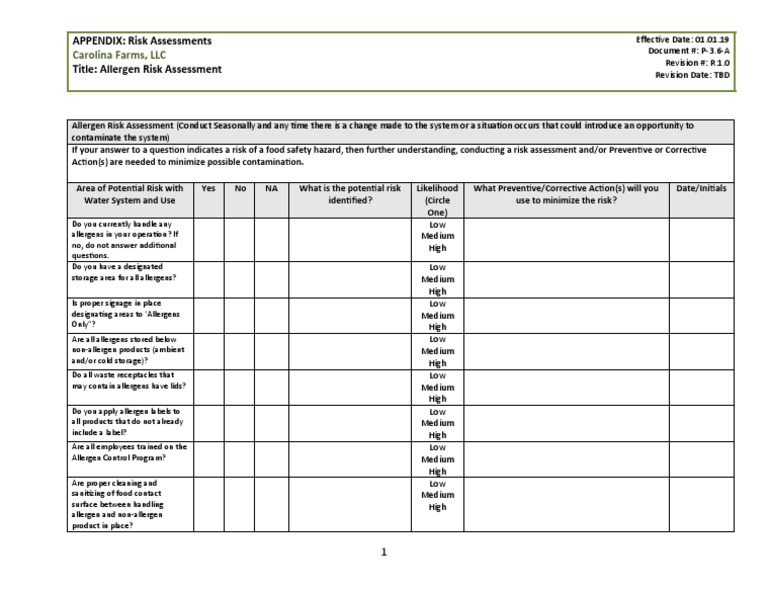 Allergen Risk Assessment | PDF | Risk | Risk Assessment