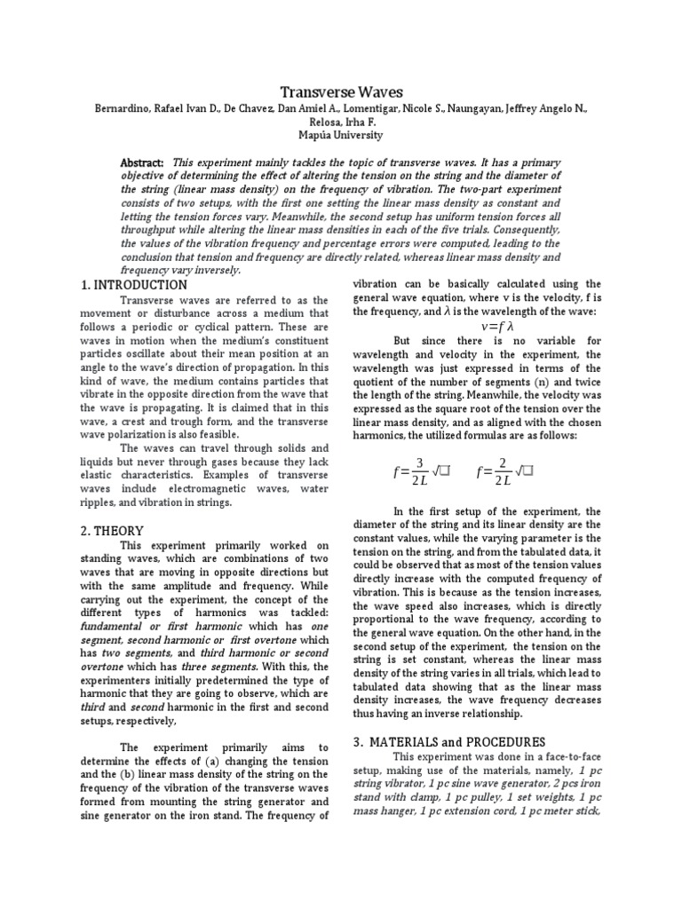 Lab Report No. 7 - Group 6 | PDF | Waves | Tension (Physics)