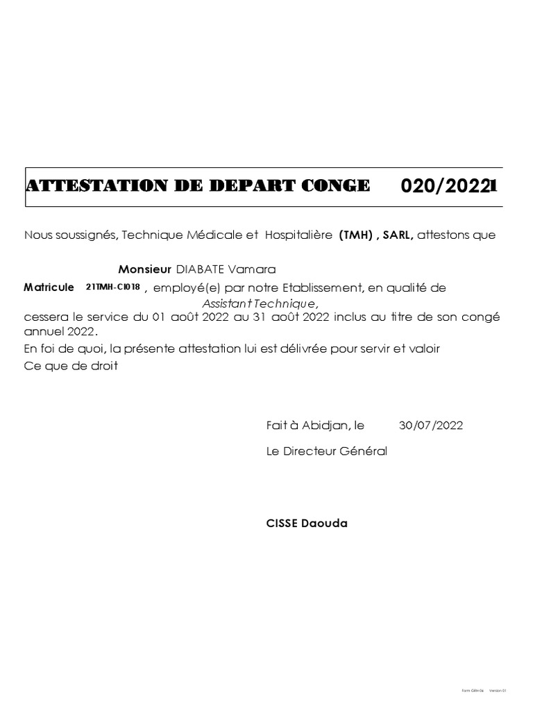 Attestation de Congé Annuel Août 2022 | PDF | Finance et gestion monétaire