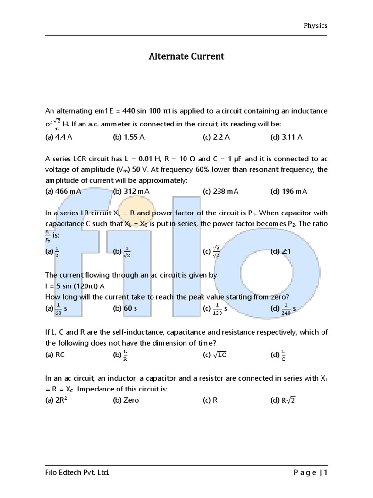 AC Assignment Questions | PDF | Electrical Network | Resonance
