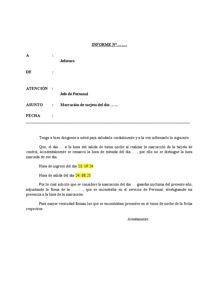 Informe Tardanza Ejemplo | PDF
