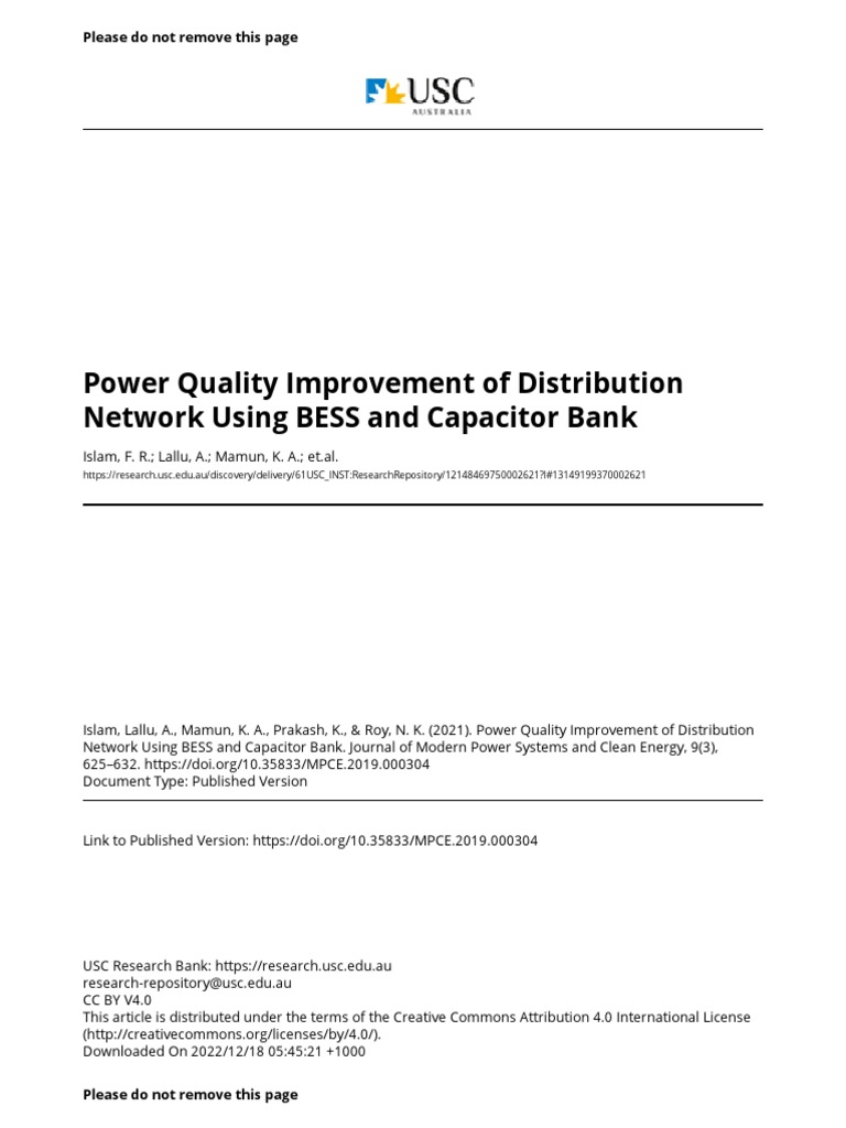Power Quality Improvement of Distribution Network Using BESS and Capacitor Bank | PDF | Ac Power ...