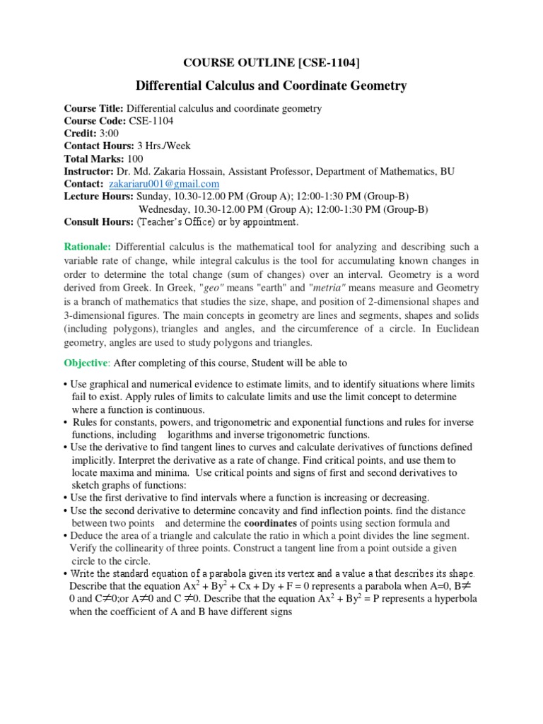 Course Outline | PDF | Ellipse | Differential Calculus