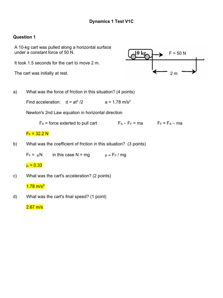 Dynamics 1 Test V1C | PDF