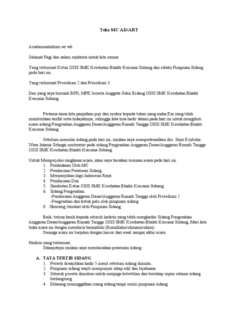 Teks MC ADART | PDF | Career & Growth | Cooking, Food & Wine