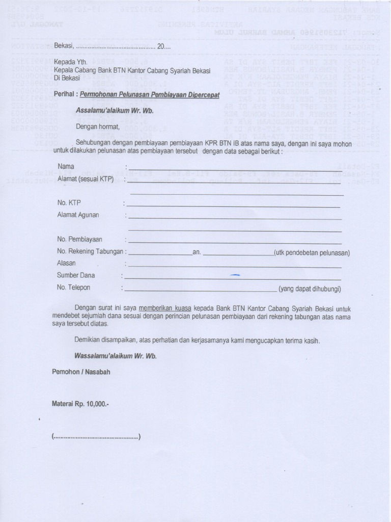 Formulir Pelunasan KPR | PDF