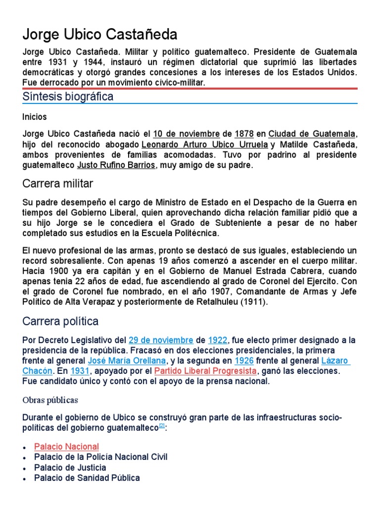 Biografía de Jorge Ubico Castañeda | PDF | Guatemala | Gobierno