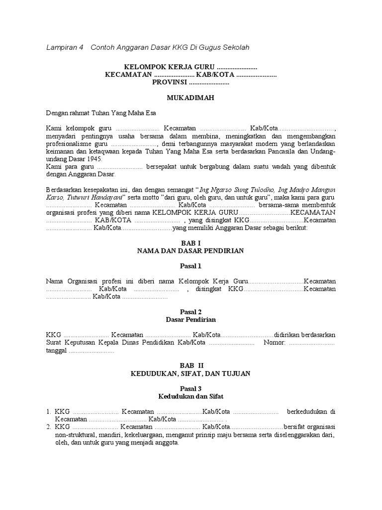 Contoh Anggaran Dasar KKG | PDF