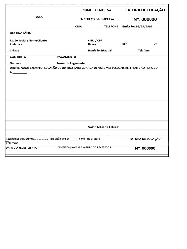 Modelo Fatura de Locação | PDF