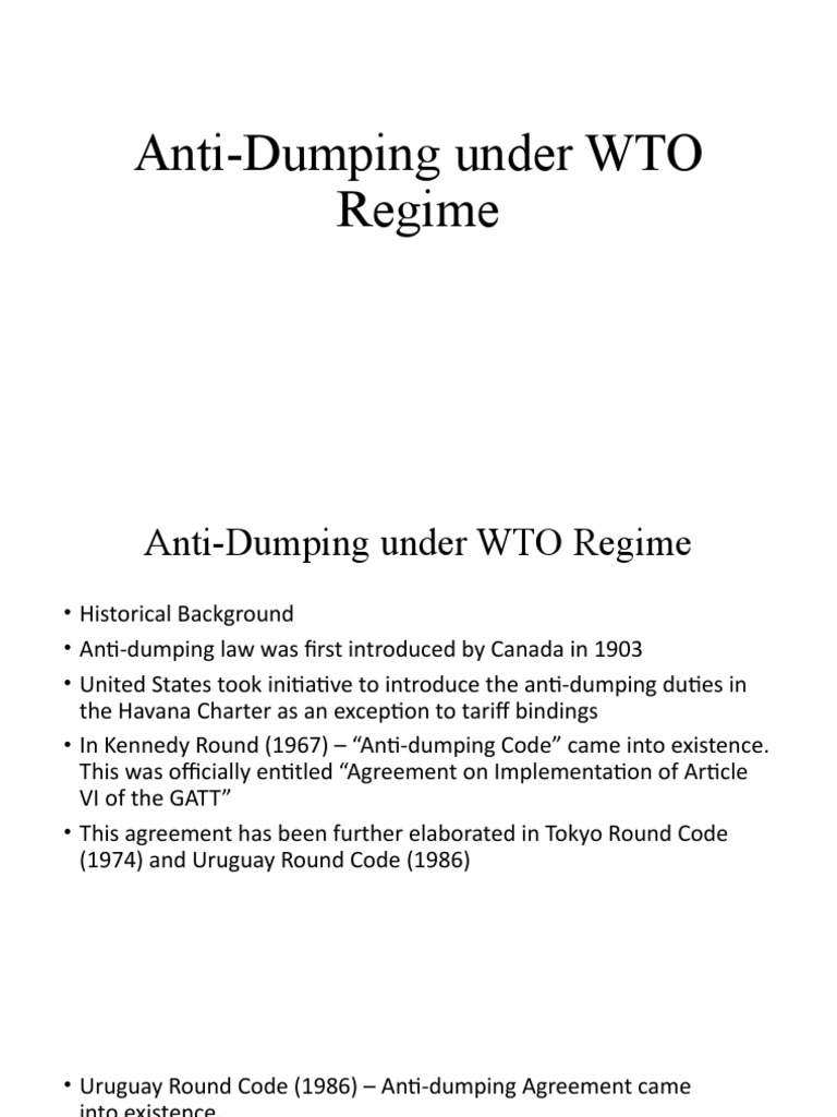 Anti-Dumping Under WTO Regime | PDF | Dumping (Pricing Policy ...