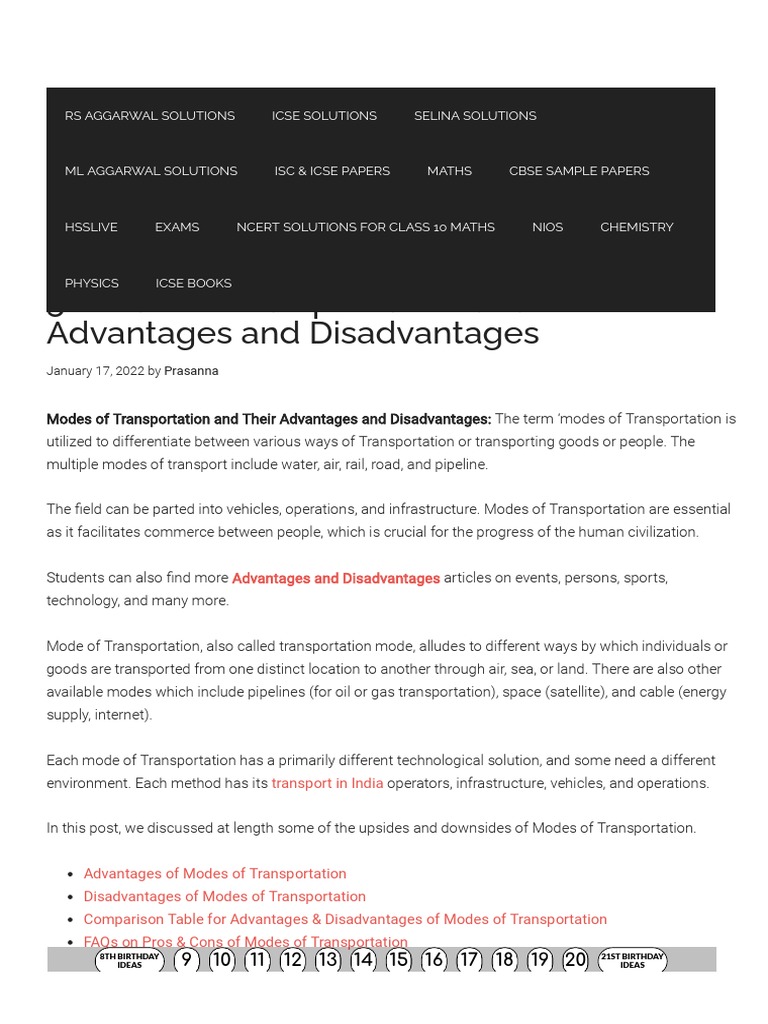 Advantages and Disadvantages of Transport | PDF | Transport | Mode Of ...
