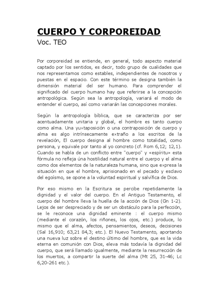Cuerpo y Corporeidad | PDF | Alma | Dualismo