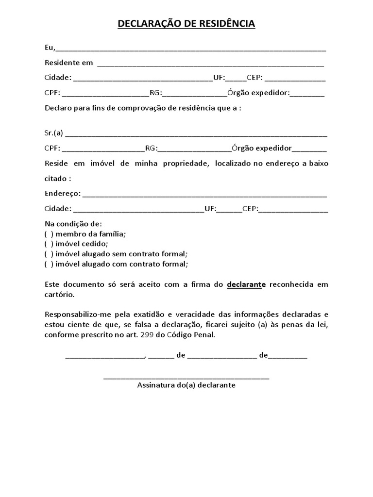 Declaração de Residência Autenticada | PDF | Direito