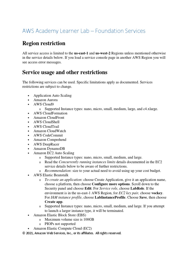 AWS Academy Learner Lab - Foundational Services | PDF | Amazon Web ...