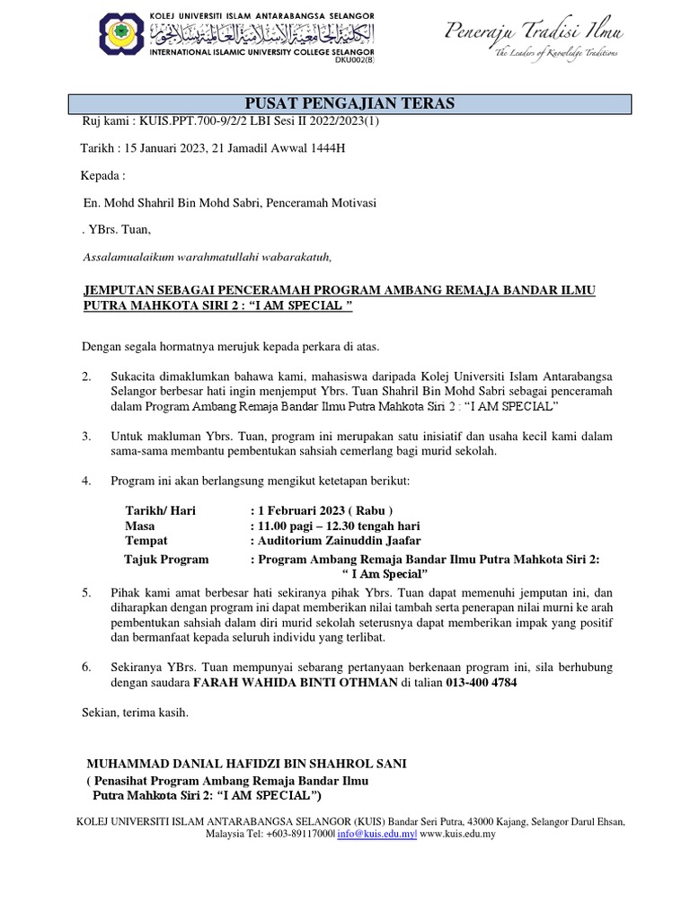 Surat Jemputan Untuk Penceramah | PDF