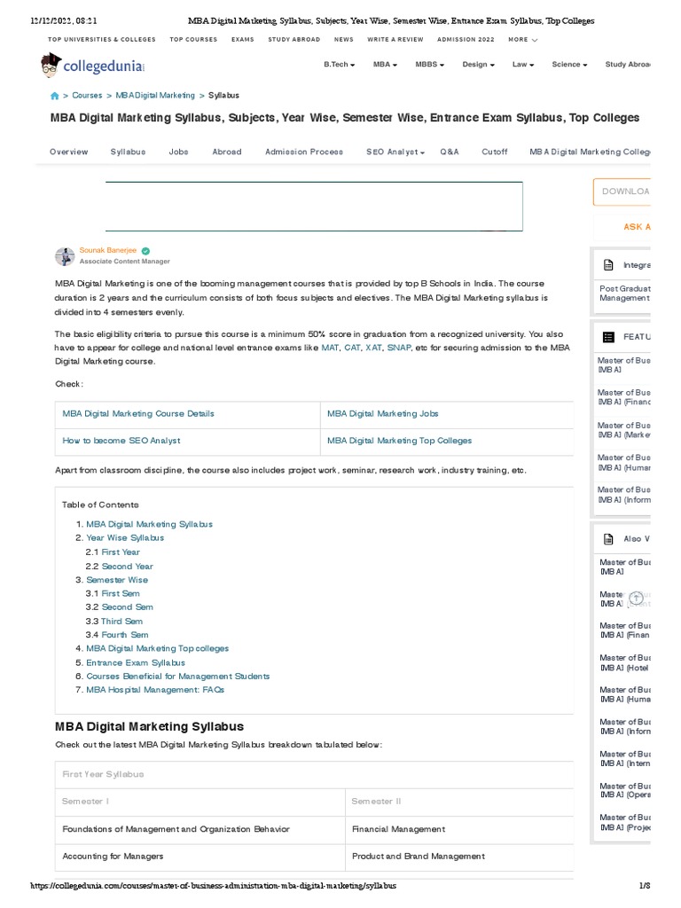 MBA Digital Marketing Syllabus, Subjects, Year Wise, Semester Wise ...