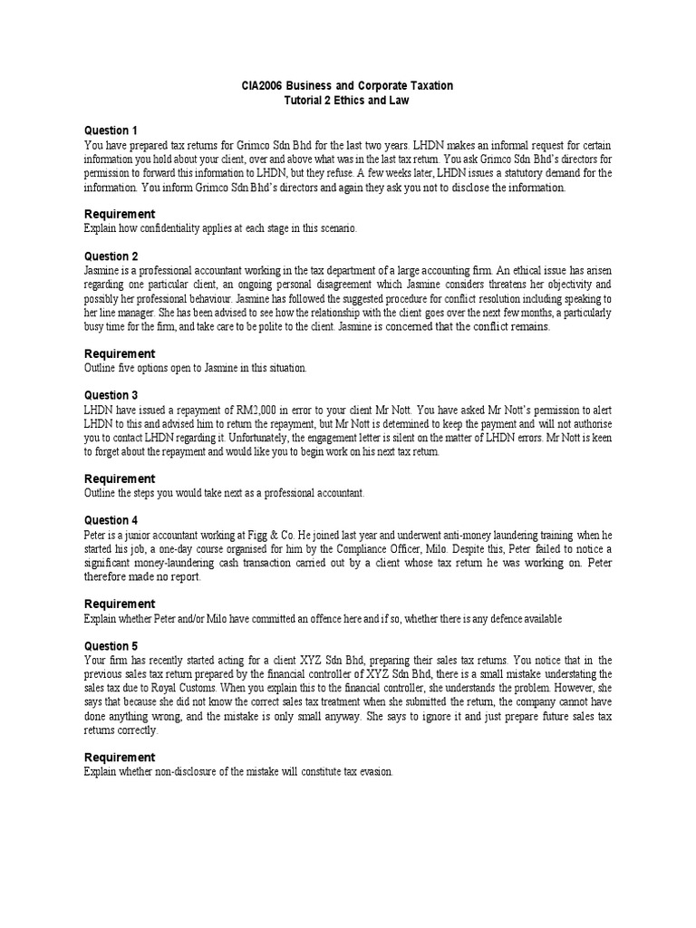 Week 3 Tutorial 3 Questions | PDF | Money Laundering | Taxes Week 3 Tutorial 3 Questions | PDF | Money Laundering | Taxes