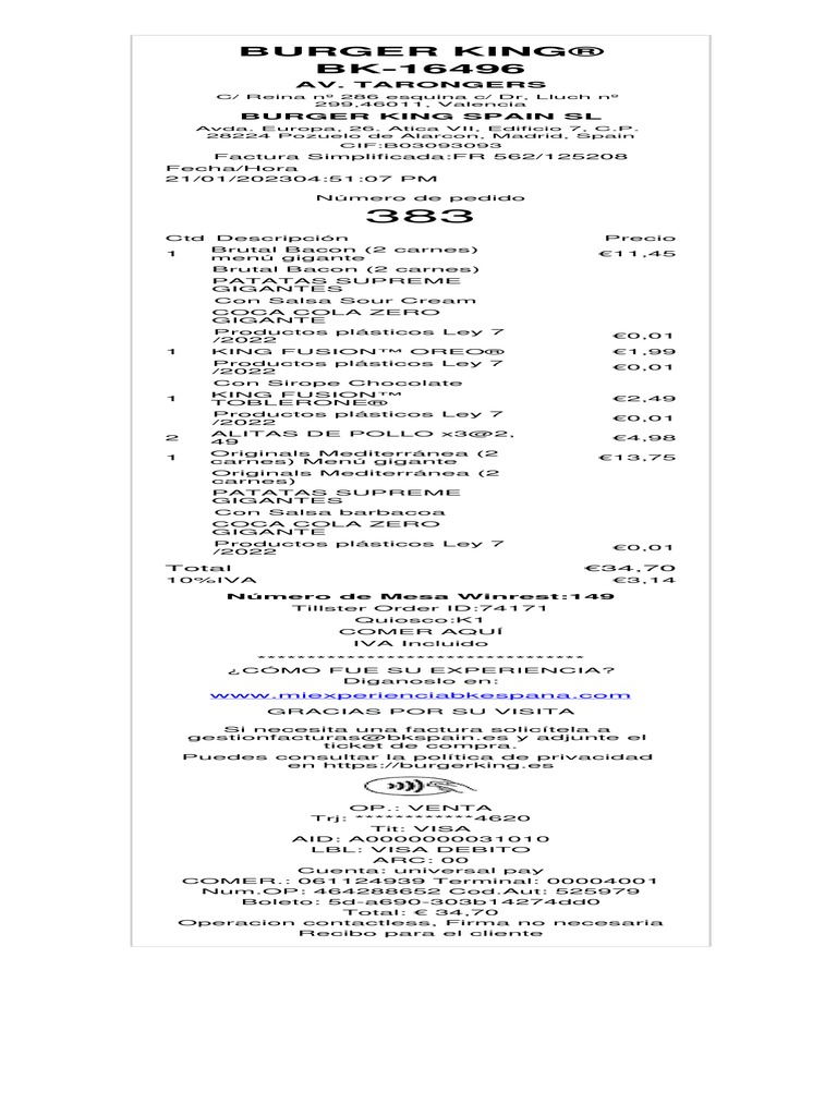 Burger+King Ticket N 383 165118 | PDF