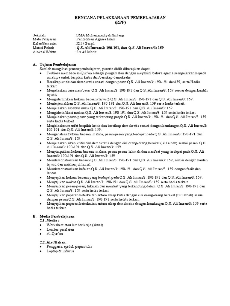 RPP XII 1 Lembar | PDF | Karier & Perkembangan