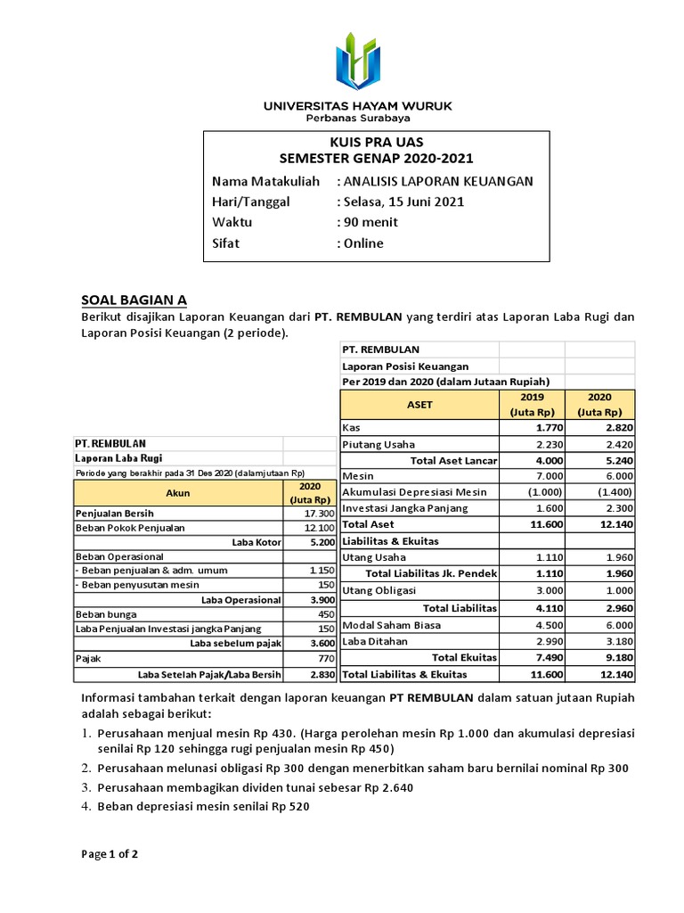 2020.2 - Soal Kuis Alk Pra Uas Kelas BC | PDF