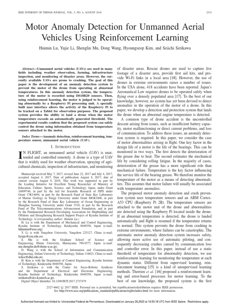 Motor Anomaly Detection For Unmanned Aerial Vehicles Using Reinforcement Learning Pdf