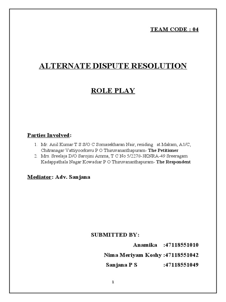 ADR Role Play Resolves Dispute | PDF | Alternative Dispute Resolution | Mediation