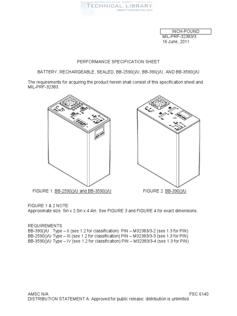 BB-2590 Battery Specification Sheet | PDF | Volt | Voltage