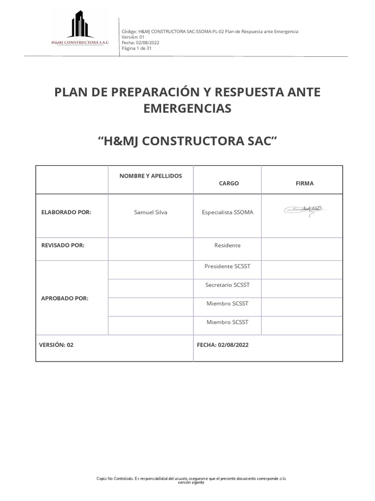 Plan de Emergencia H&MJ Constructora | PDF | Paro cardíaco ...