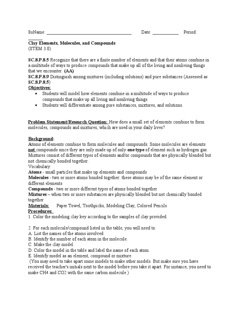 Clay Elements | PDF | Chemical Compounds | Molecules