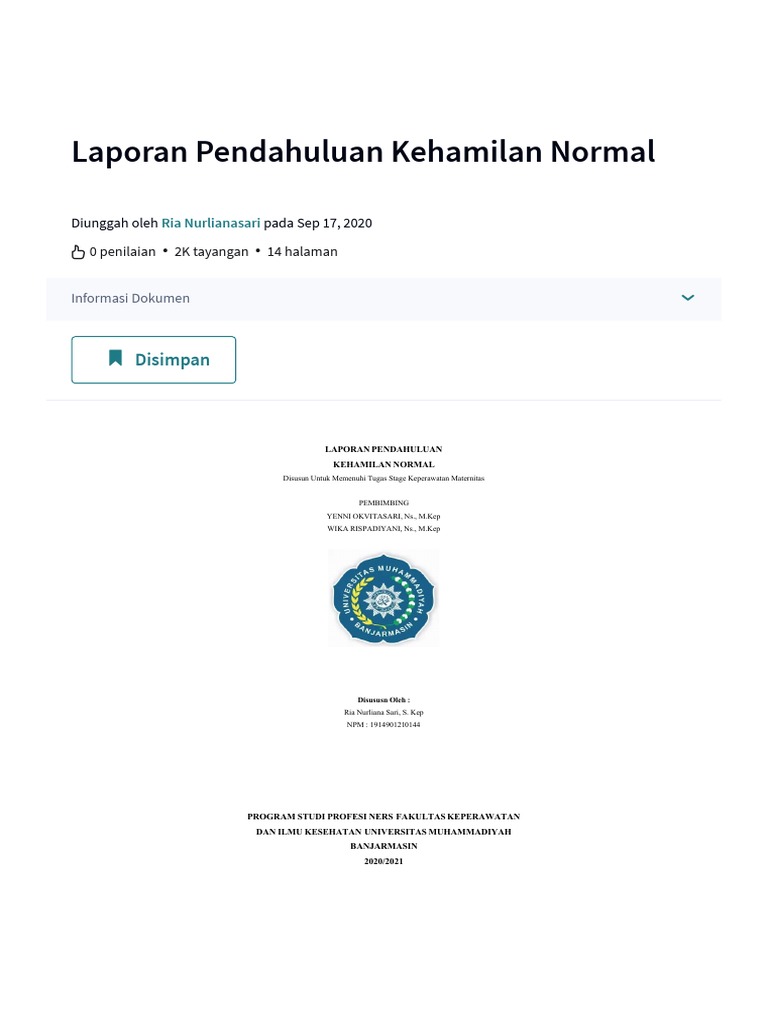 Laporan Pendahuluan Kehamilan Normal - PDF | PDF