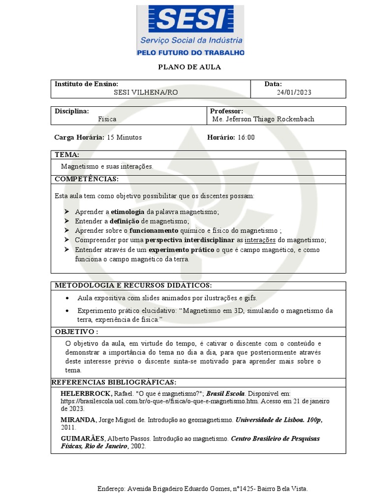 Plano de Aula Sesi-1 | PDF