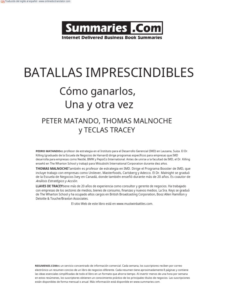 Must-Win Battles - En.es | PDF | Liderazgo | Ventaja competitiva