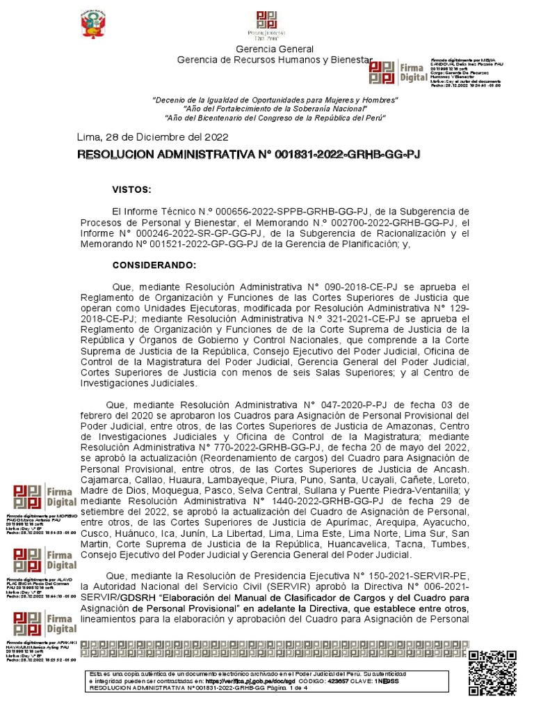 Ra 1831 2022 GRHB GG PJ | PDF | Gestión de recursos humanos | Perú
