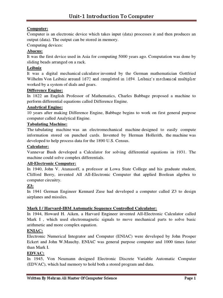 1st Year Computer Notes | PDF | Computer Data Storage | Printer (Computing)