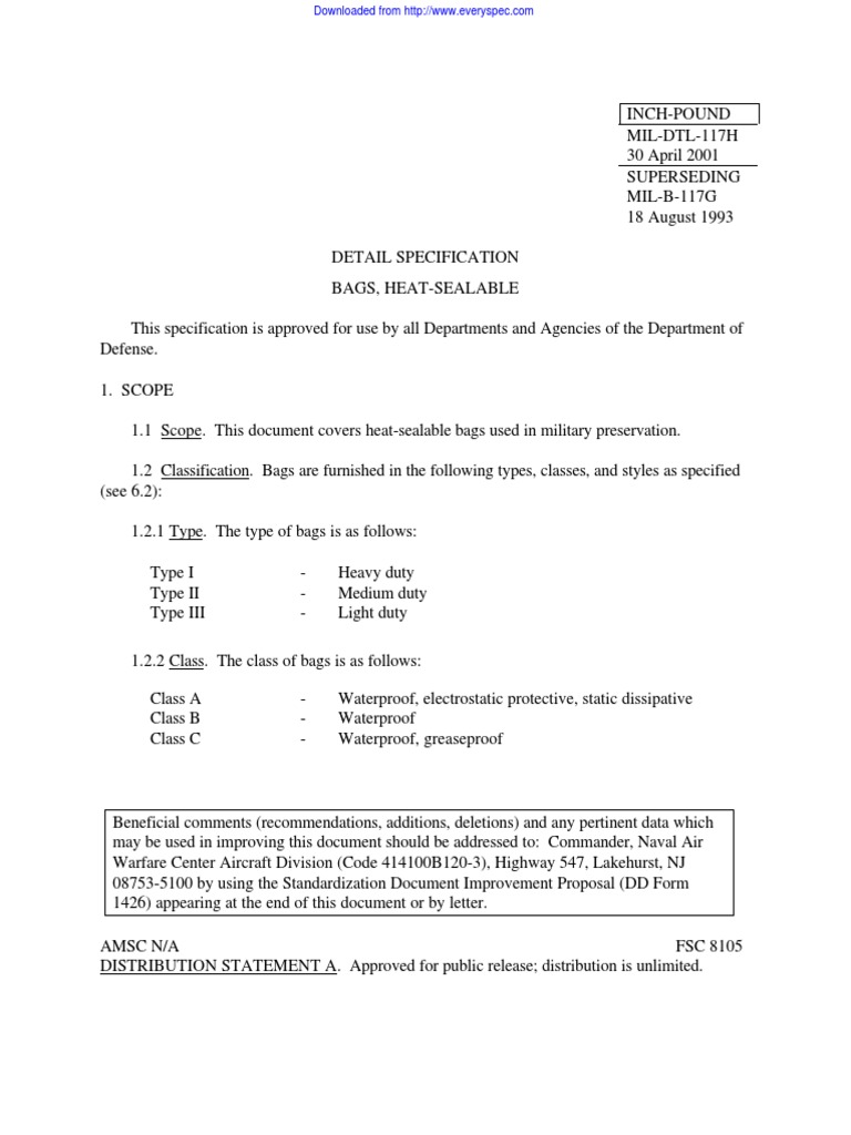 Mil DTL 117h | PDF | Specification (Technical Standard) | Packaging And Labeling