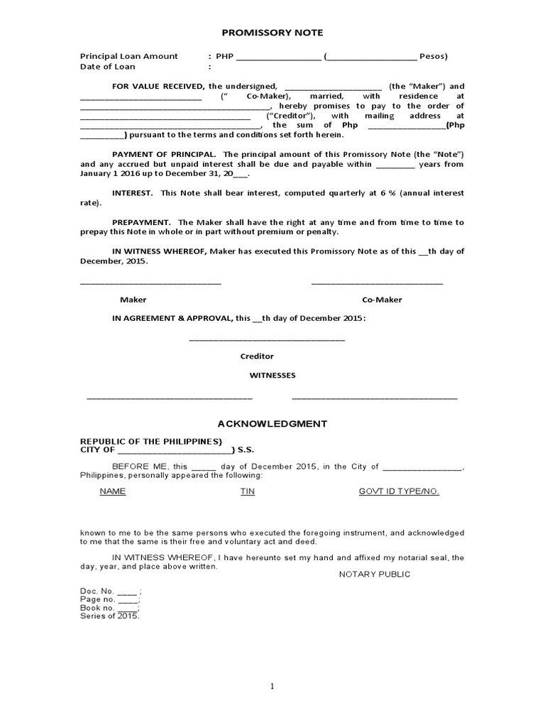 Promissory Note Template | PDF