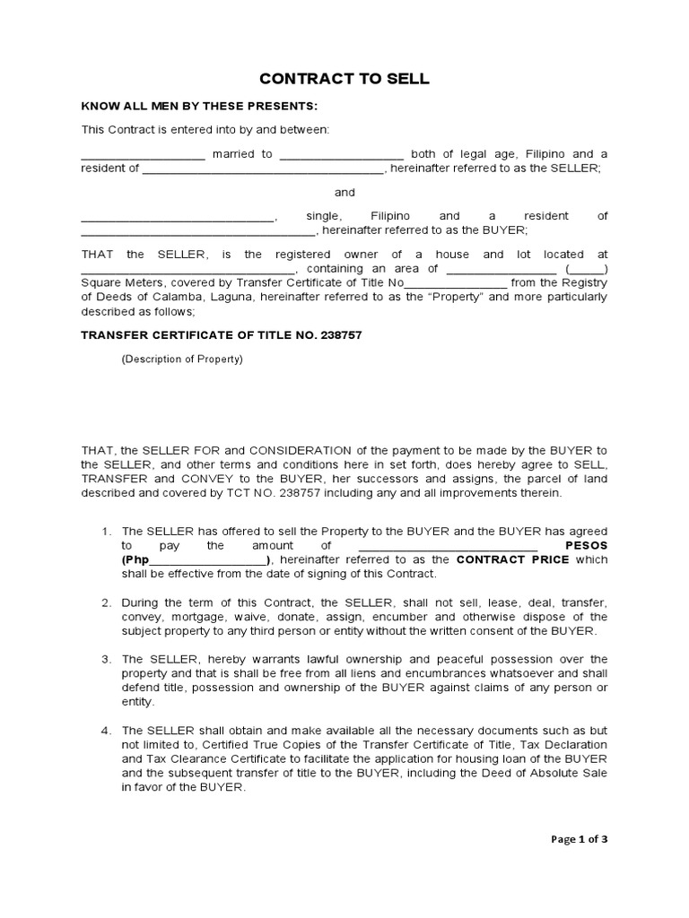 CONTRACT TO SELL - Template | Download Free PDF | Conveyancing | Title ...