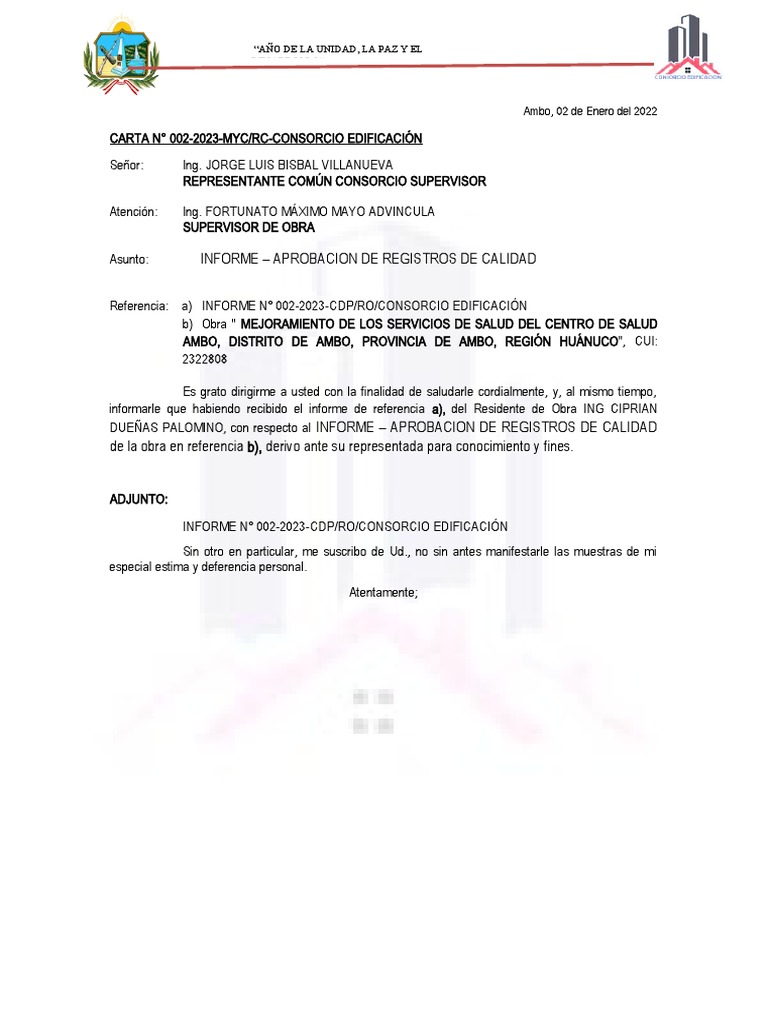 Carta - Informe - Ref | PDF