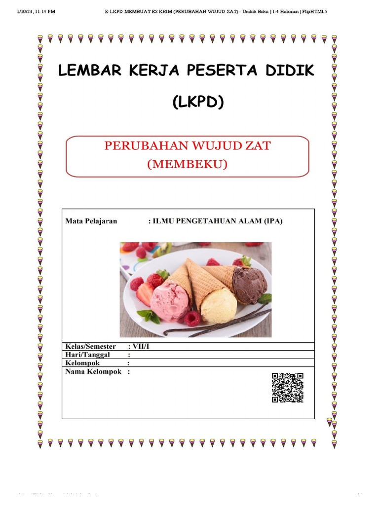 E-LKPD MEMBUAT ES KRIM (PERUBAHAN WUJUD ZAT) - Unduh Buku - 1-4 Halaman - FlipHTML5 | PDF