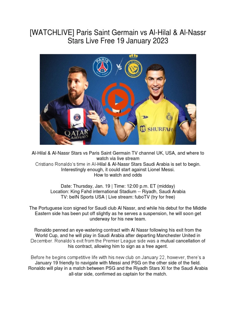 Paris Saint Germain Vs Al Hilal Al Nassr Stars Live Free Pdf Sports