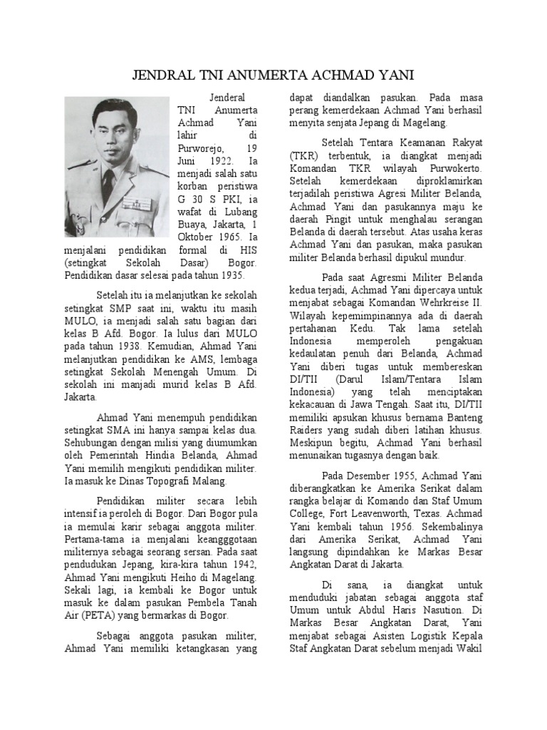 Biografi Jenderal Ahmad Yani | PDF