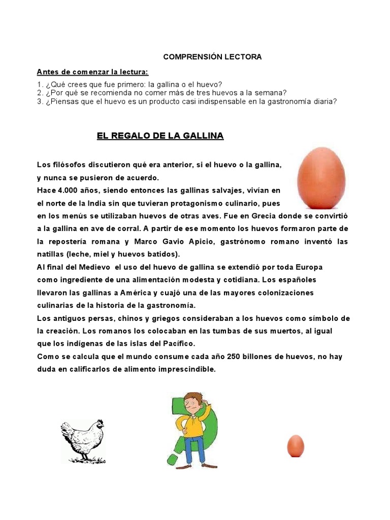 Comprensión Lectora para Evaluacion de Ii Unidad Comunicacion 2020 | PDF | Huevo como alimento ...