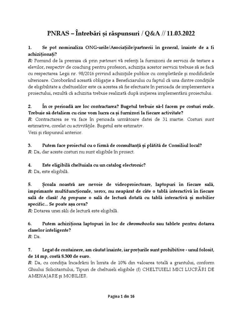 Intrebari Raspunsuri PNRAS 2 | PDF